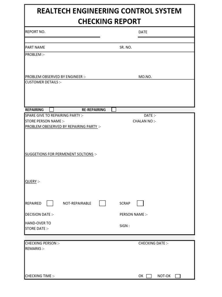 Control System Checking Report | PDF