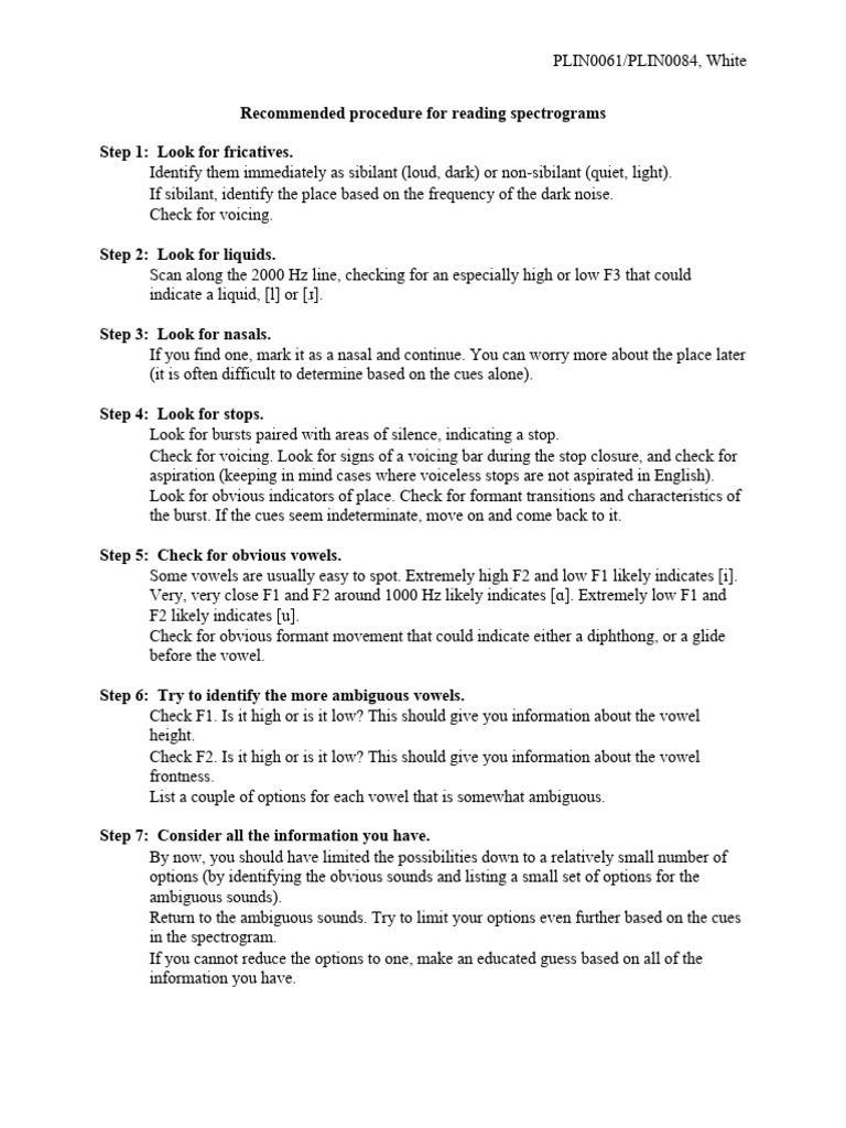 Spectrogram Reading Procedure | PDF