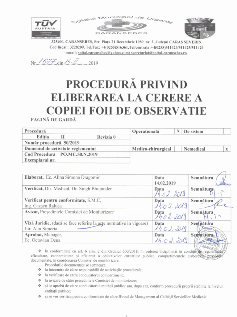 Procedura Privind Eliberarea La Cerere A Copiei FOCG | PDF