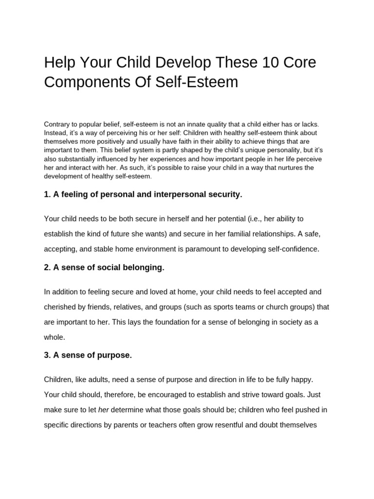 10 Key Components of Child Self-Esteem | PDF | Self Esteem | Popular ...