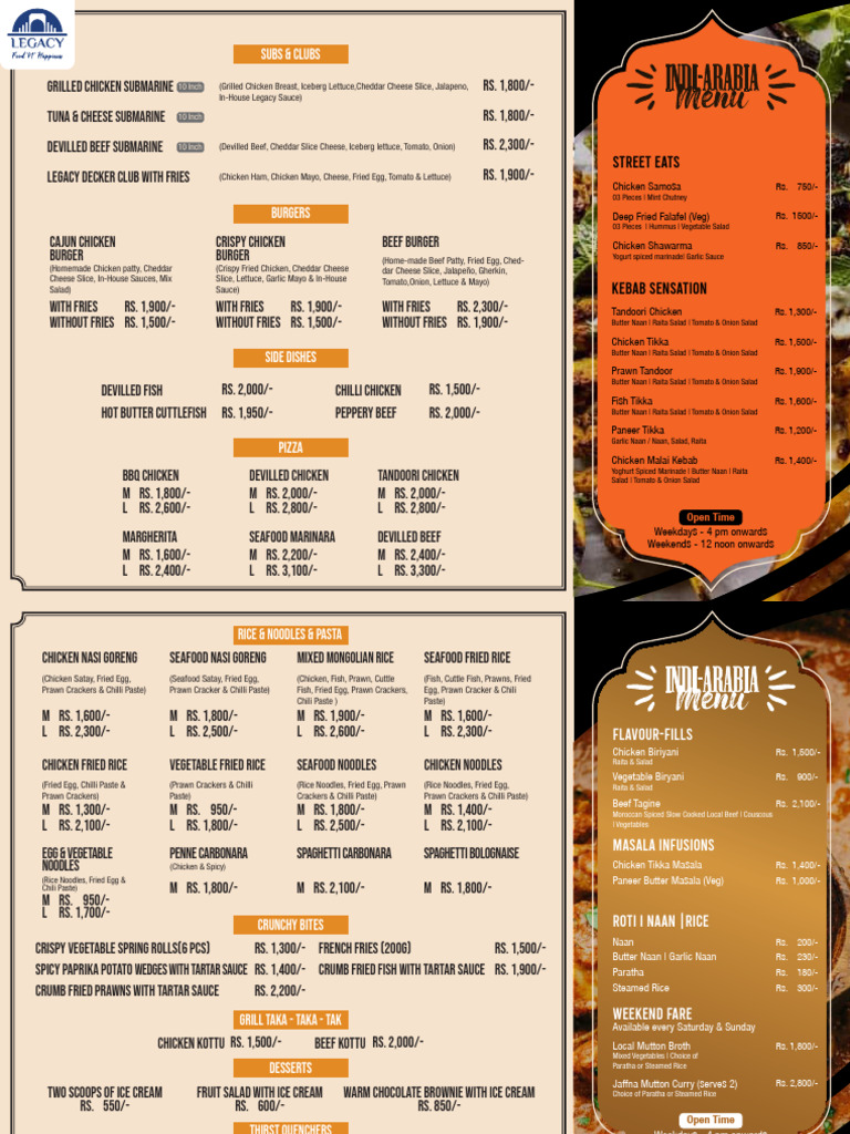 Legacy Indian Cuisine Menu | PDF | Hamburgers | French Fries