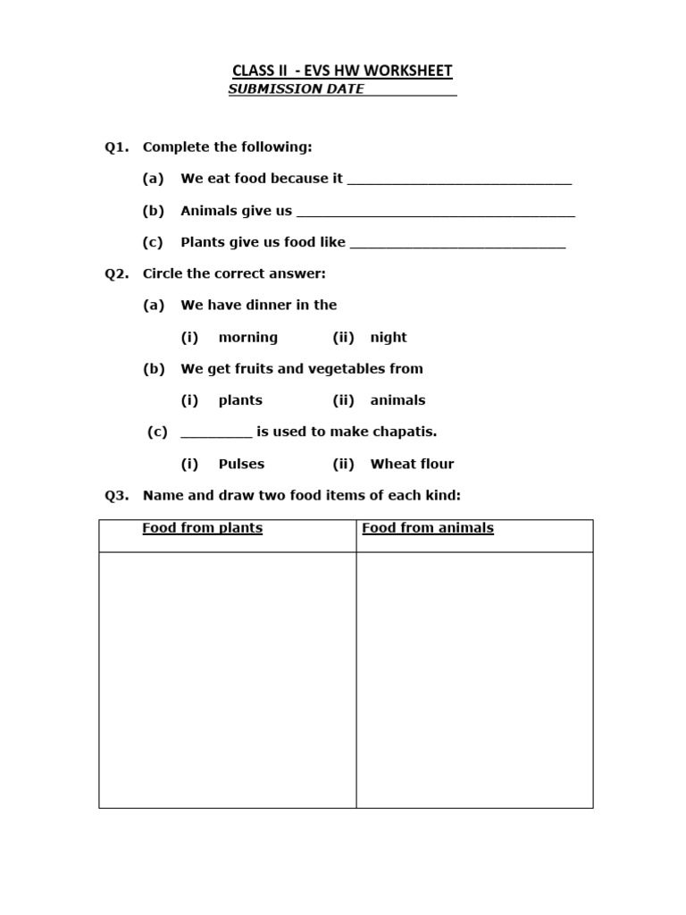 CBSE Class 2 EVS Practice Worksheets (38) - Food | PDF