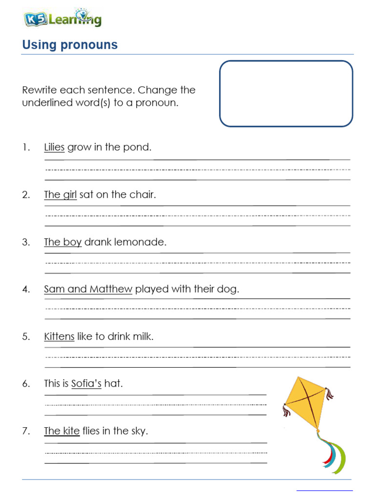 Grade 2 Pronouns Worksheet | PDF