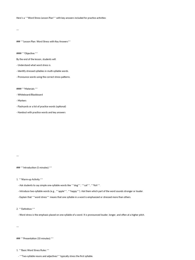 Word Stress Lesson Plan with Activities | PDF | Stress (Linguistics) | Word