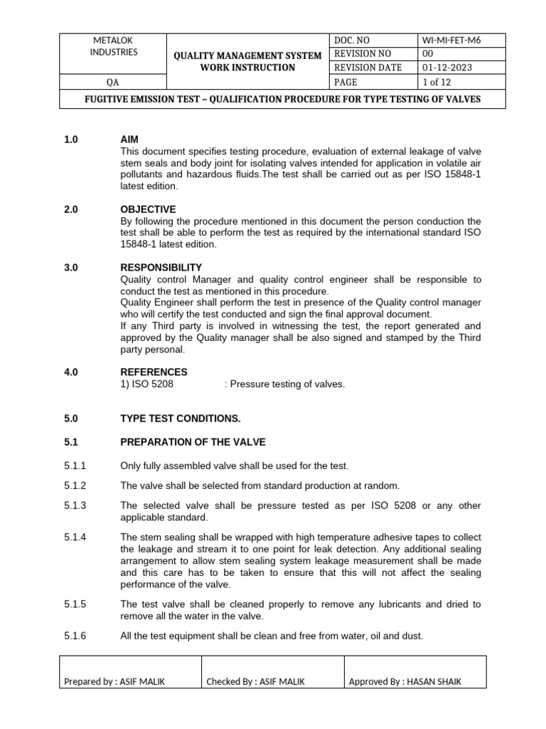m6 Wi Mvi Fet m6 Fet Typt Test | PDF | Leak | Valve