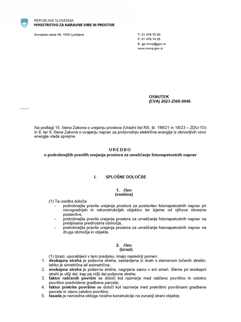 Uredba o Specifikah Umeščanja - ur-OVE - Z - Obraz | PDF