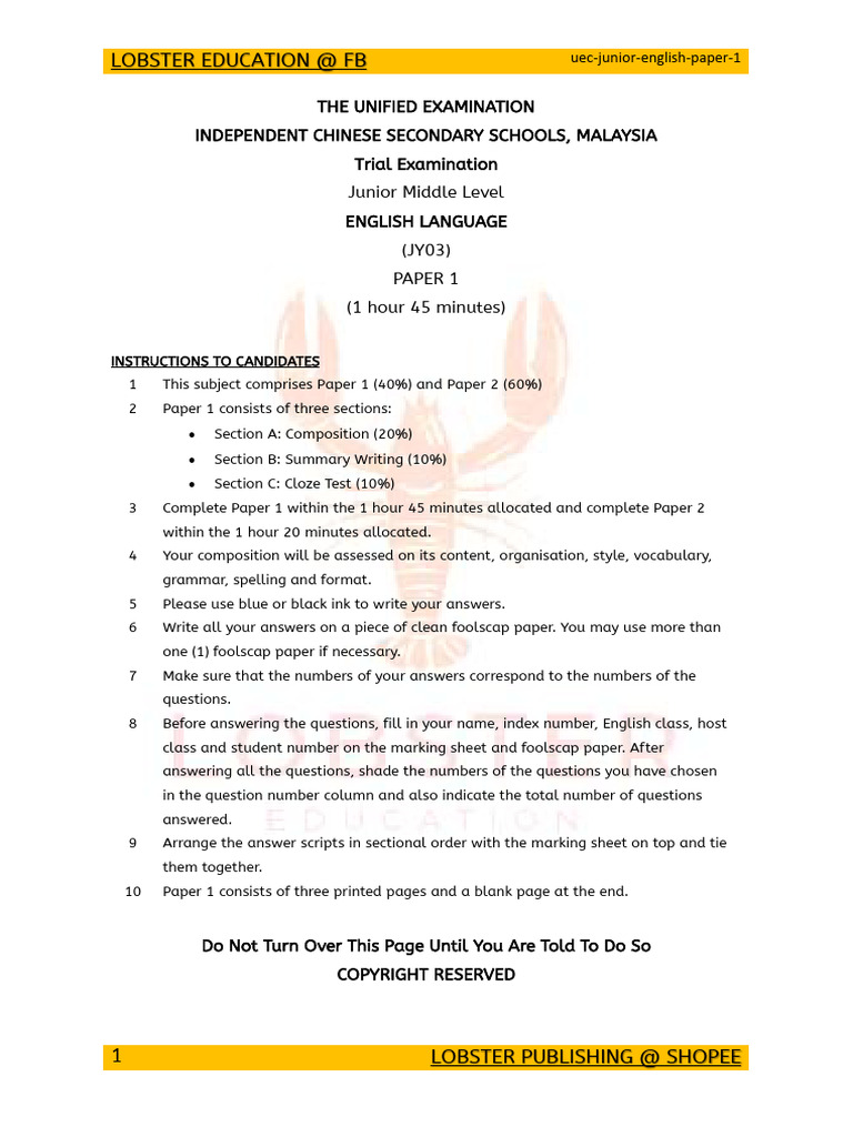 UEC Junior English Paper 1 Guide | PDF | Natural Environment | Elon Musk