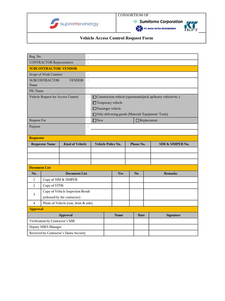 Vehicle Access Control Request Form | PDF