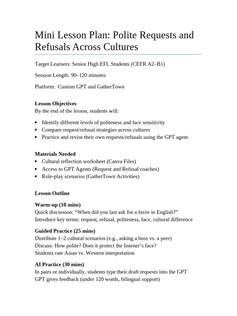 Polite Requests and Refusals Lesson Plan | PDF