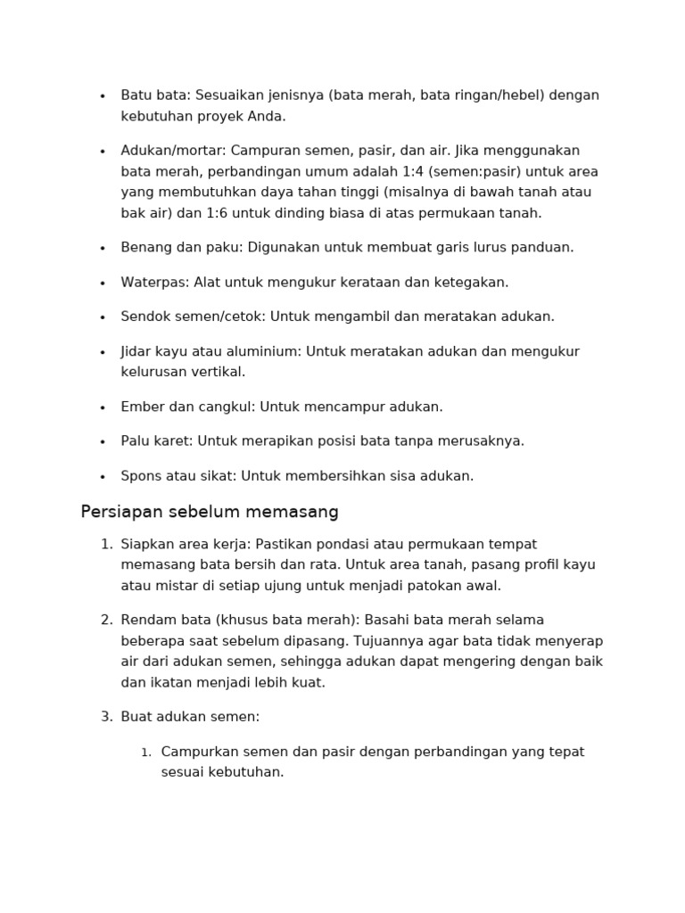 Panduan Memasang Batu Bata untuk Pemula | PDF
