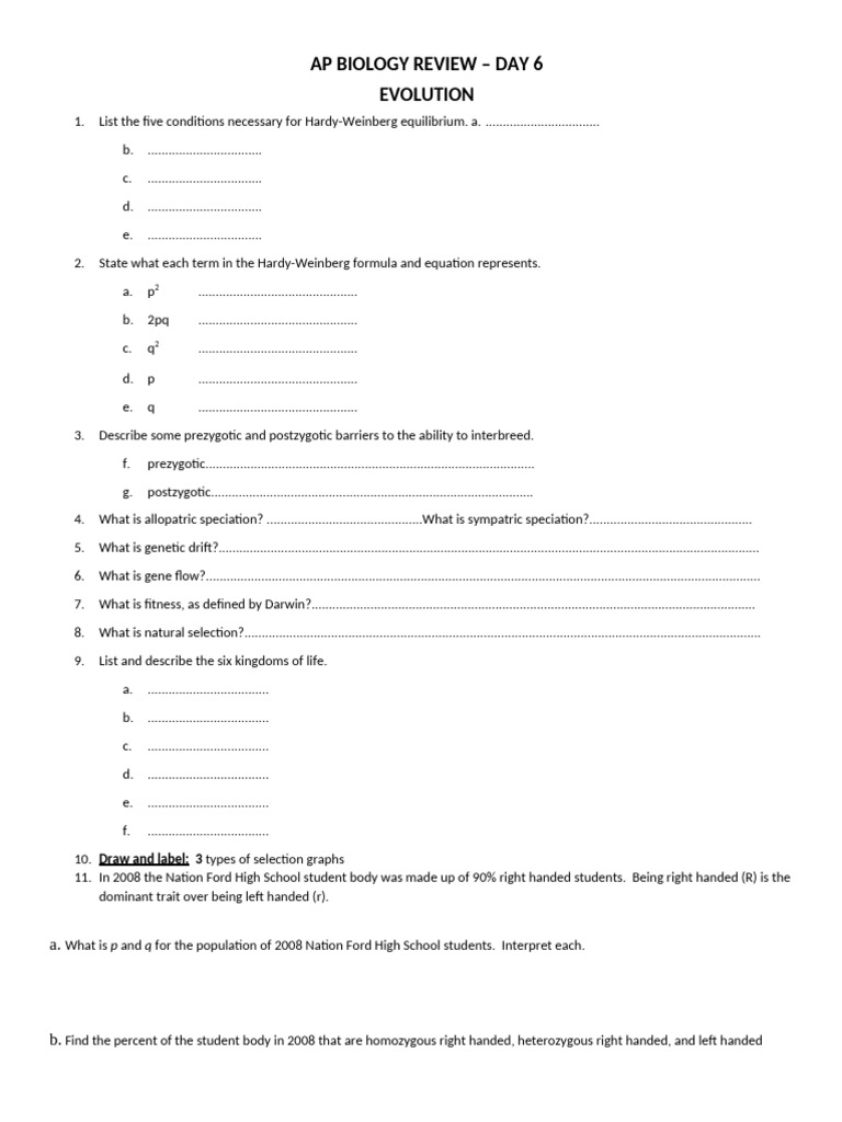 AP Biology Evolution Review Guide | PDF | Natural Selection | Biology