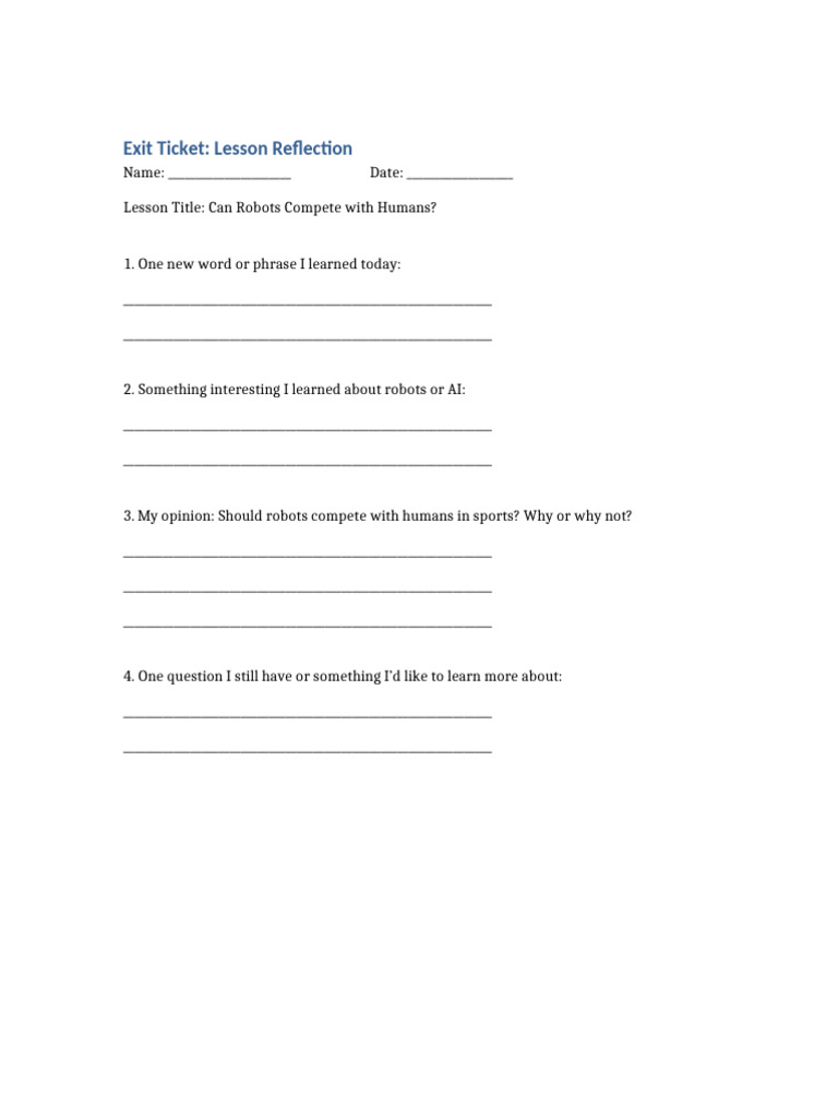 Exit Ticket Robots Lesson | PDF