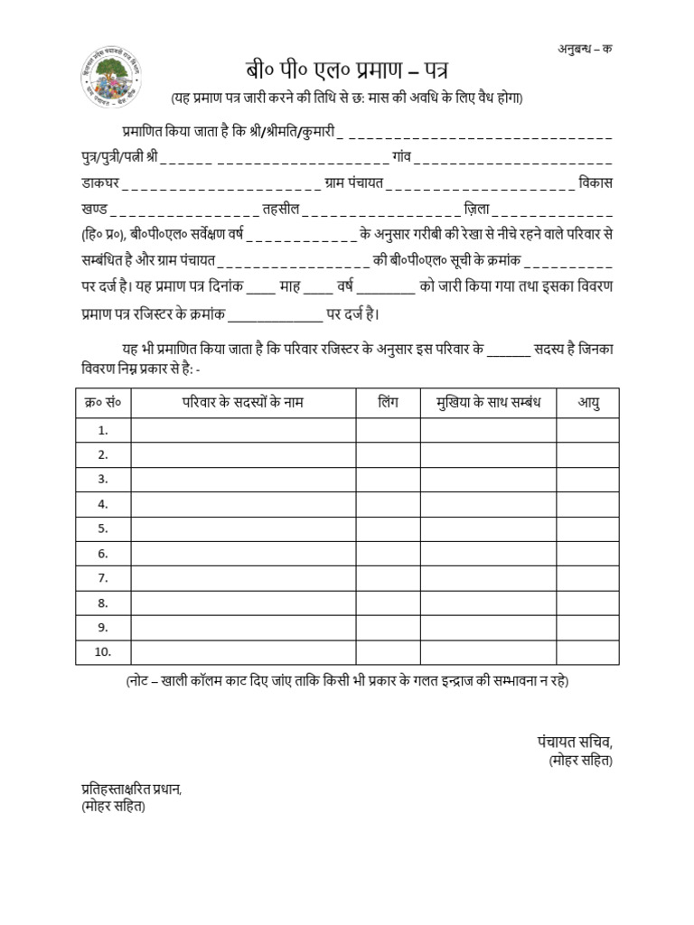 BPL Irdp Proforma | PDF