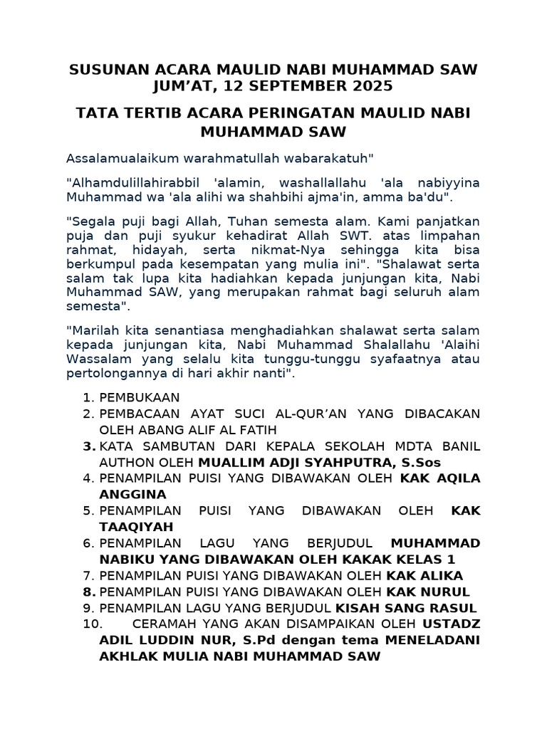 Susunan Acara Maulid Nabi 2025 | PDF