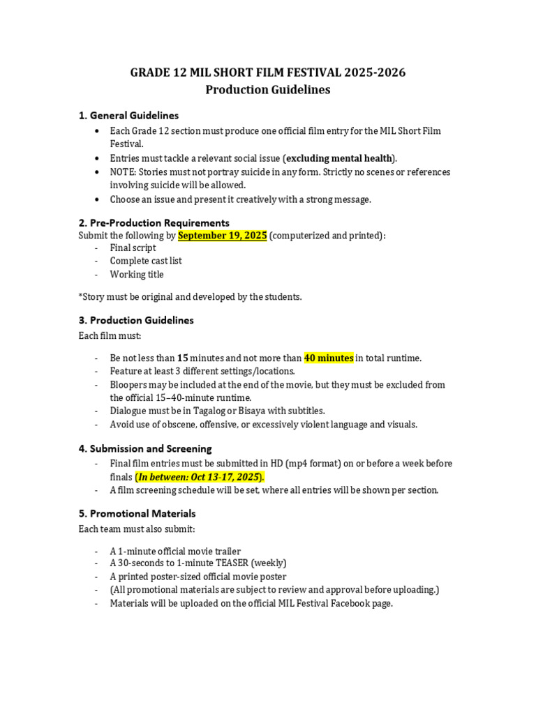MIL Short Film Festival 2025 Guidelines | PDF
