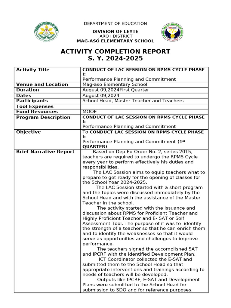 RPMS Cycle LAC Sessions 2024-2025 | PDF | Learning