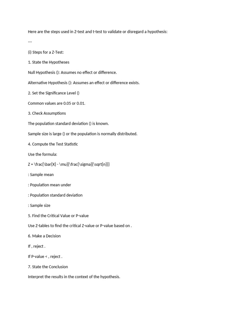Z-Test vs T-Test: Key Steps Explained | PDF