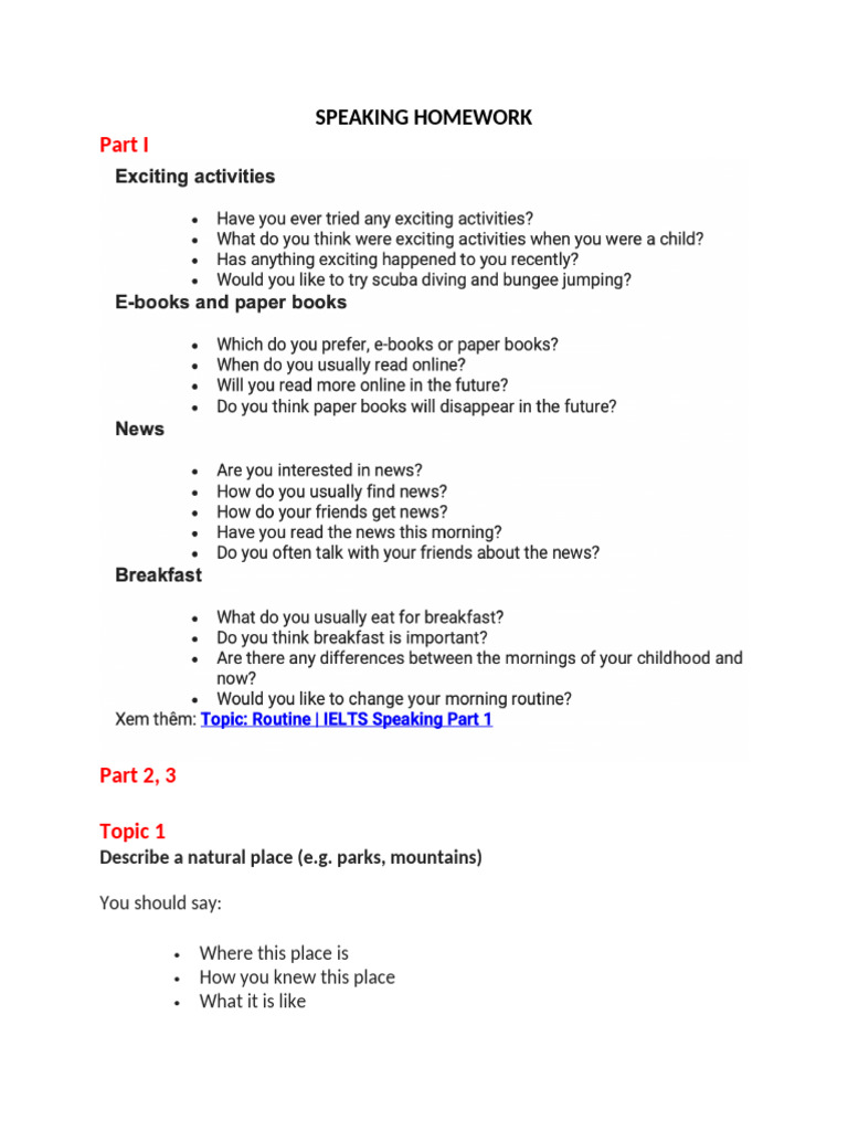 Speaking Homework | PDF