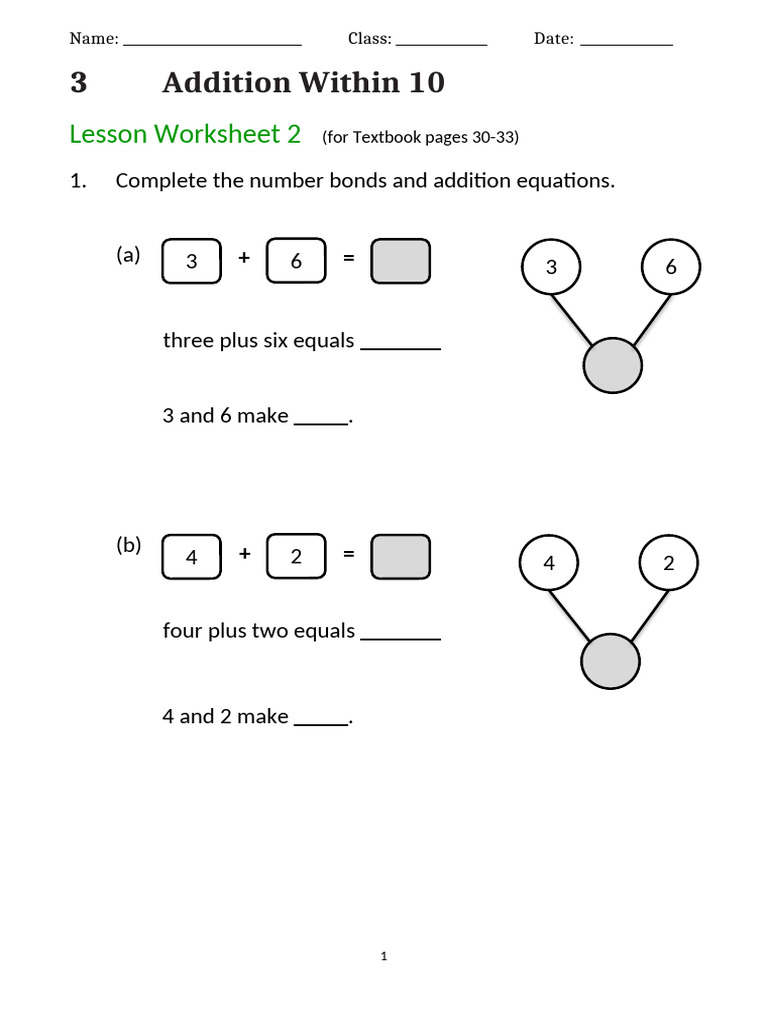 Addition Within 10 Worksheet and Answers | PDF