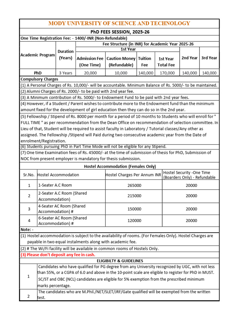 Phd-Fees | PDF | Doctor Of Philosophy | Fee