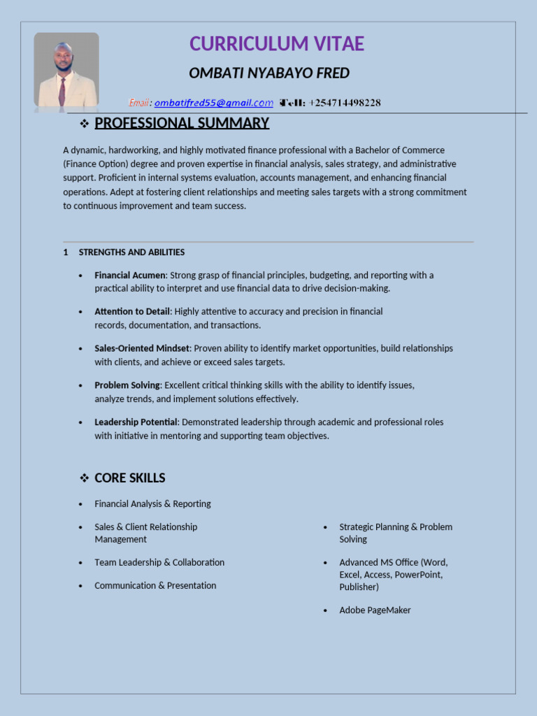 Finance Professional CV - OMBATI NYABAYO FRED | PDF | Leadership ...