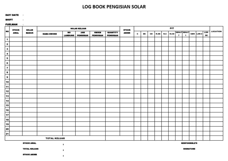 Form Log Book Pengisian | PDF