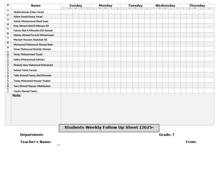 Grade 7 Weekly Student Follow-Up | PDF