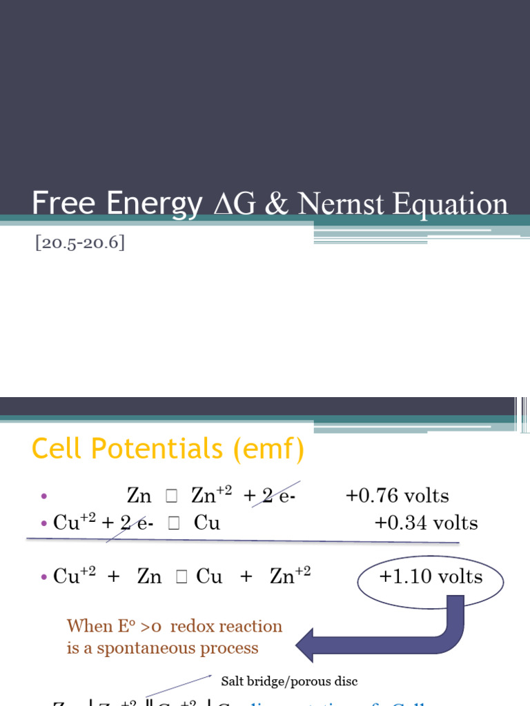Free Energy and Nernst Equation | PDF | Gibbs Free Energy | Electrode