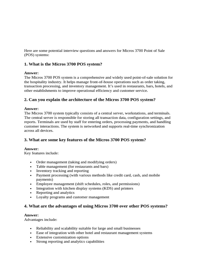 Micros 3700 POS Interview Guide | PDF | Point Of Sale | Cloud Computing
