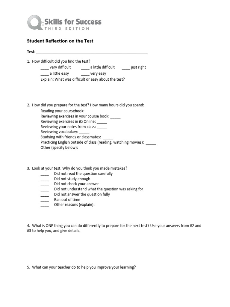 Student Test Reflection Guide | PDF