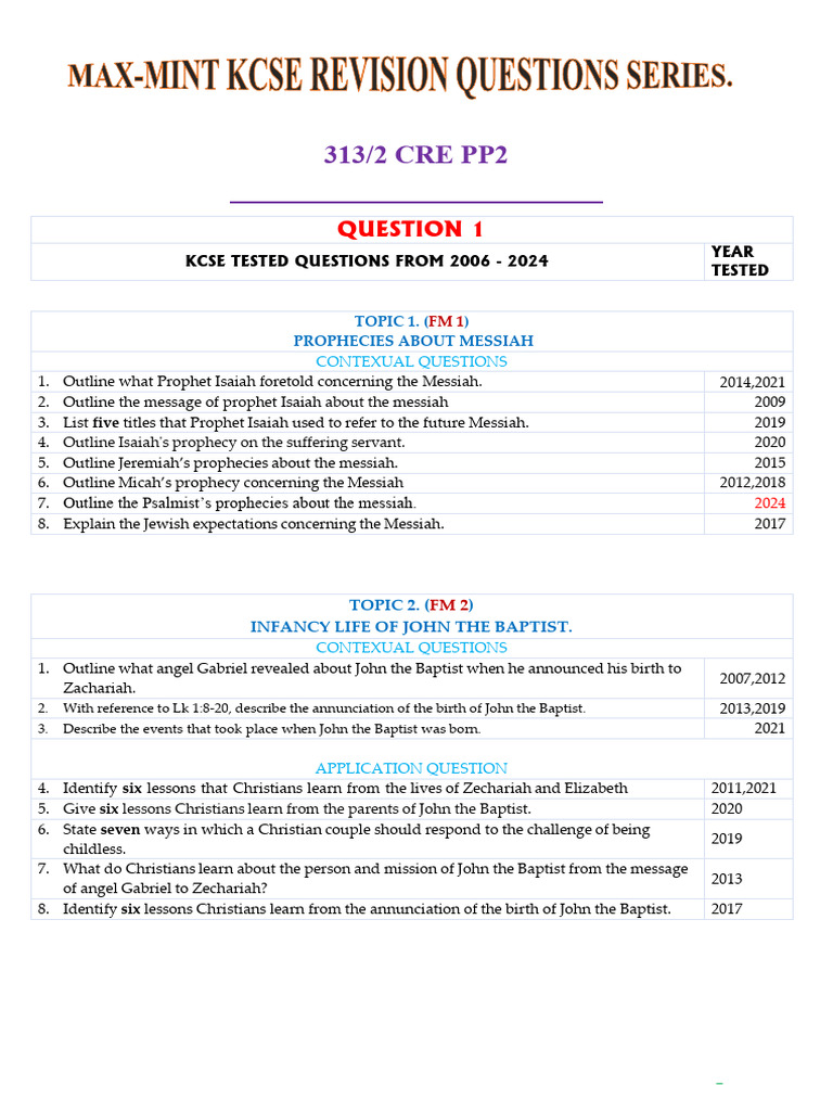 CRE Revision: John the Baptist Focus | PDF | Jesus | Ministry Of Jesus