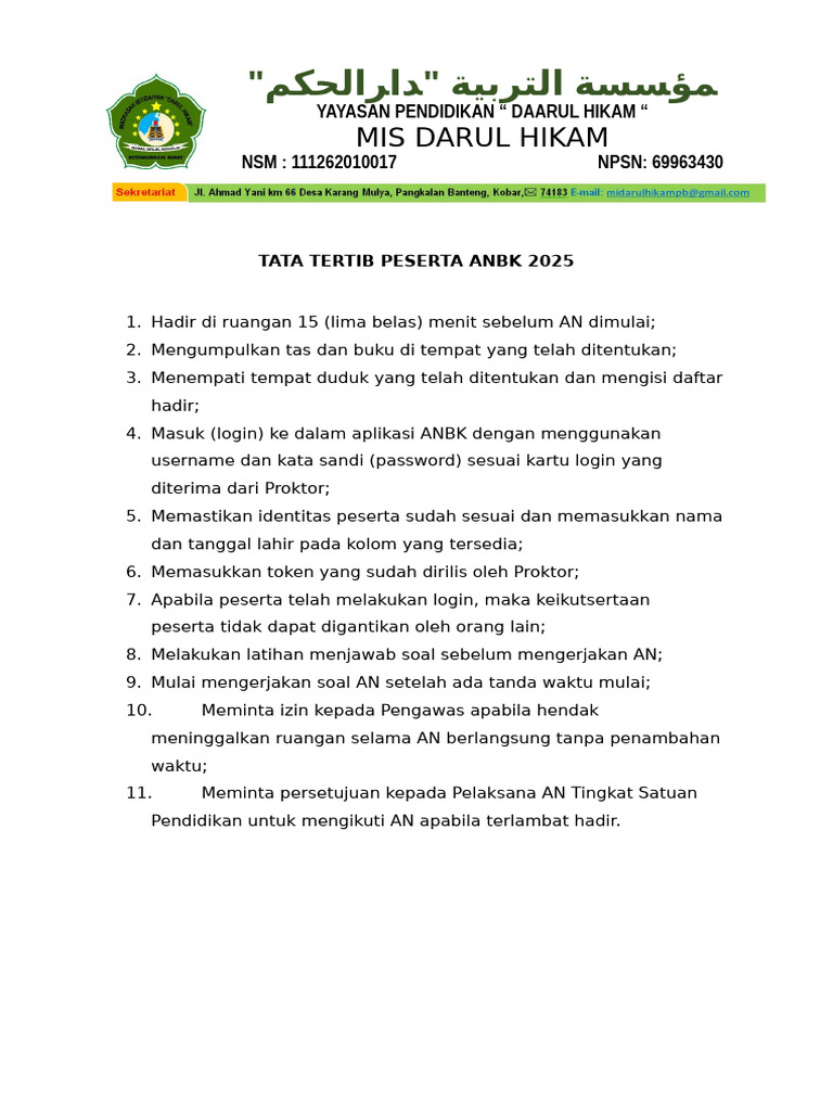 Tata Tertib Peserta Anbk 2025 | PDF