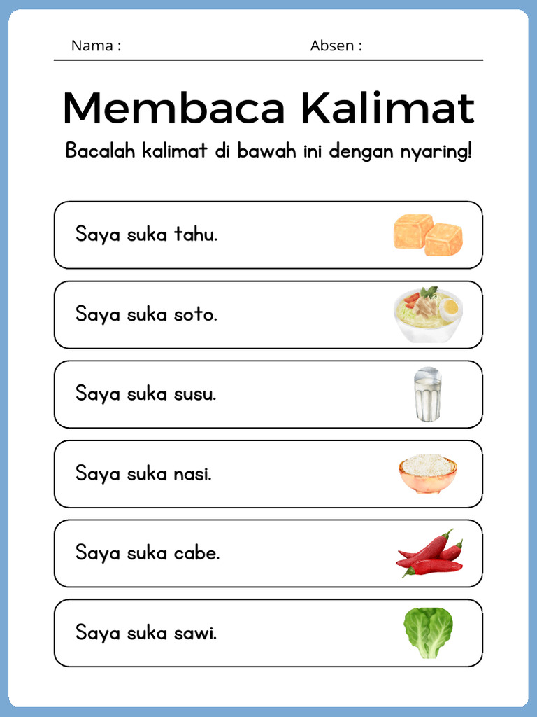 Kalimat Sederhana untuk Membaca | PDF