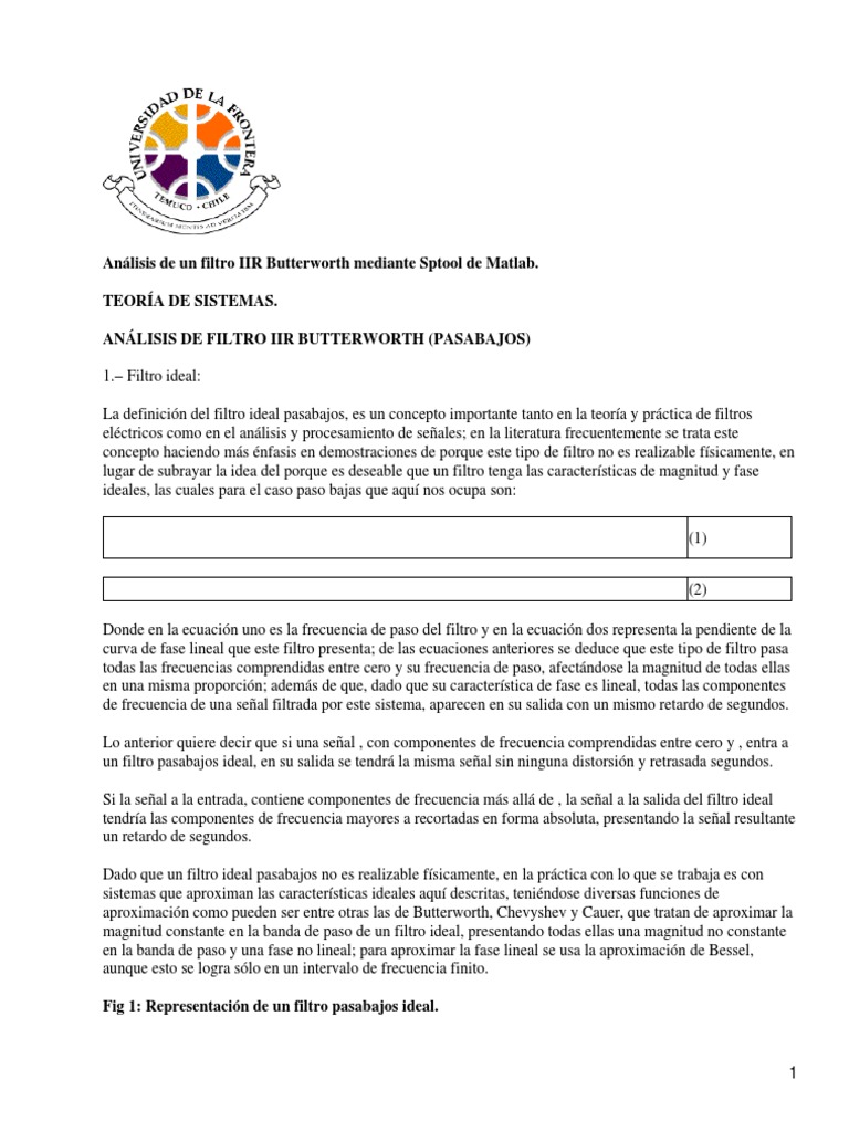 Análisis de Un Filtro IIR Butterworth Mediante Sptool de Matlab. | PDF ...