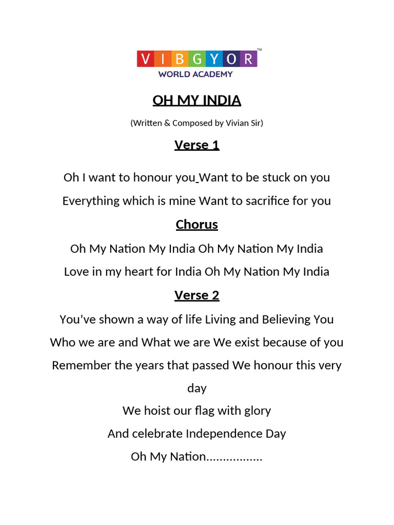Patriotic Song: Oh My India | PDF
