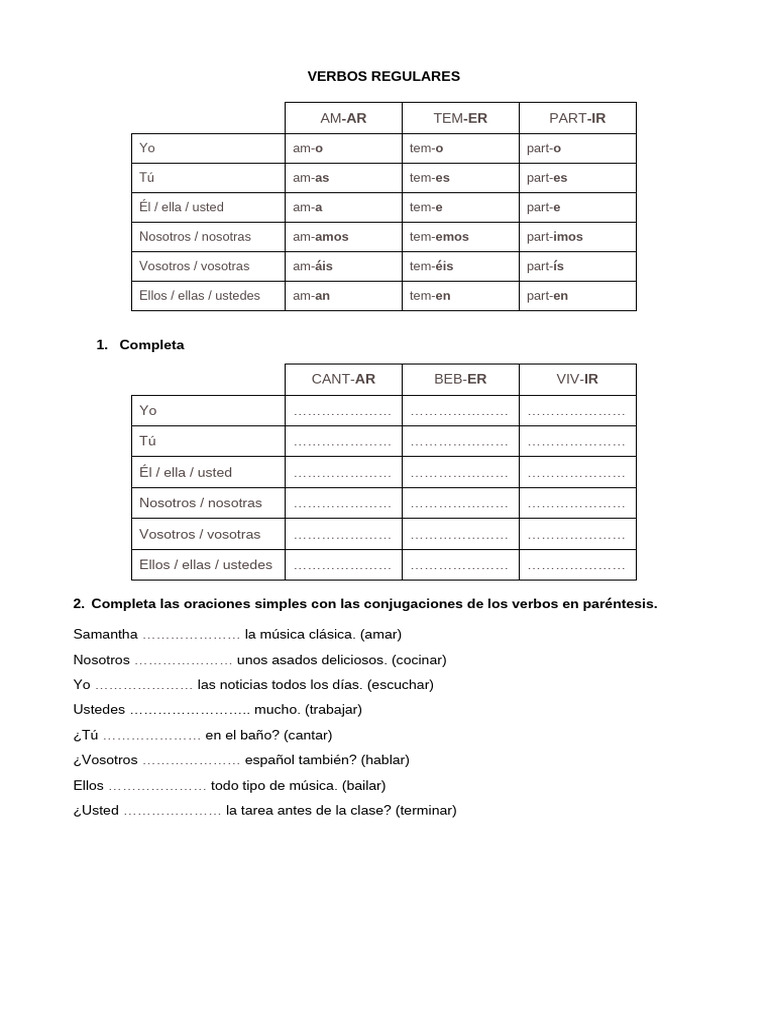 Conjugación de Verbos Regulares en Español | PDF | Verbo