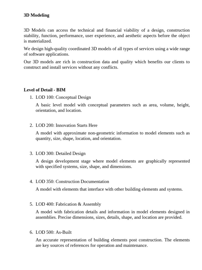 Comprehensive 3D Modeling Services | PDF