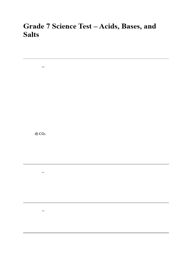 Grade 7 Science Test: Acids and Bases | PDF