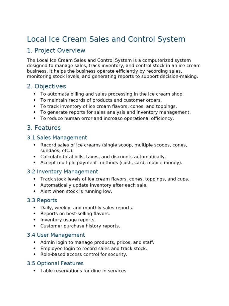 Ice Cream Sales System Report | PDF | Databases | Inventory