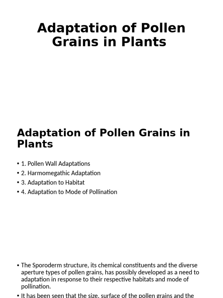 Adaptation of Pollen Grains in Plants | PDF | Pollen | Pollination