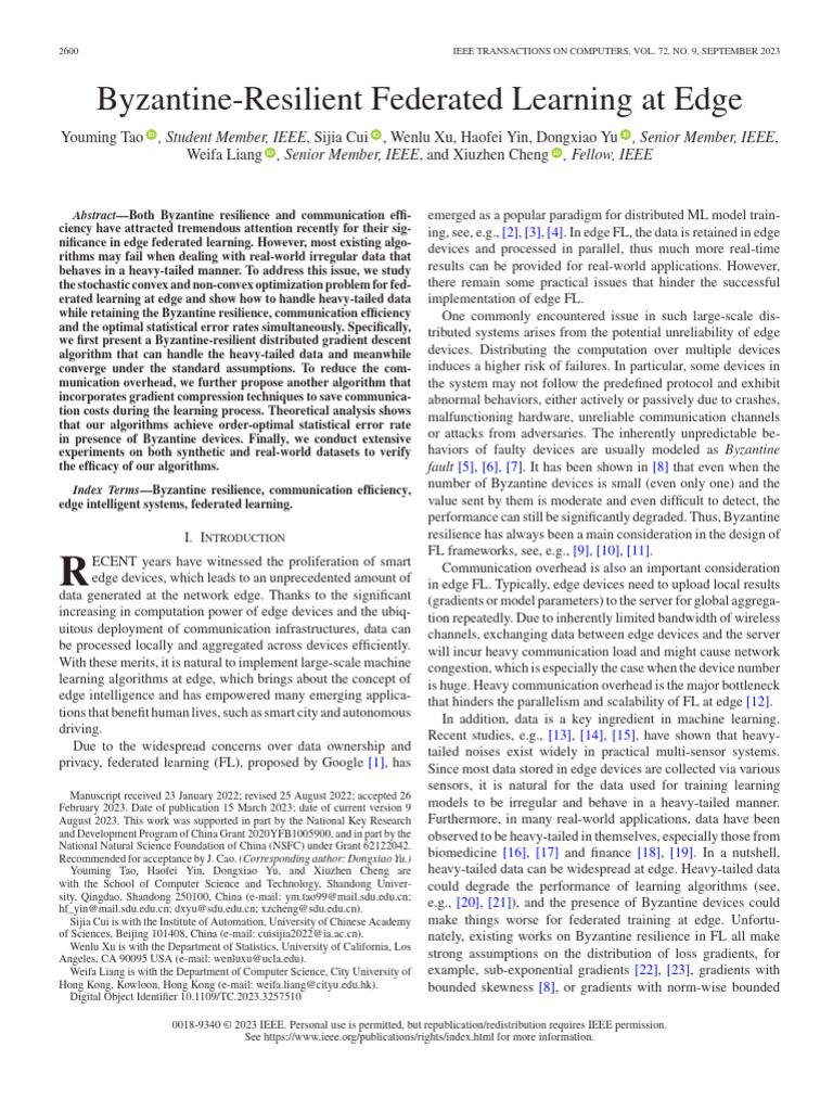 Byzantine-Resilient Federated Learning at Edge | PDF | Applied Mathematics