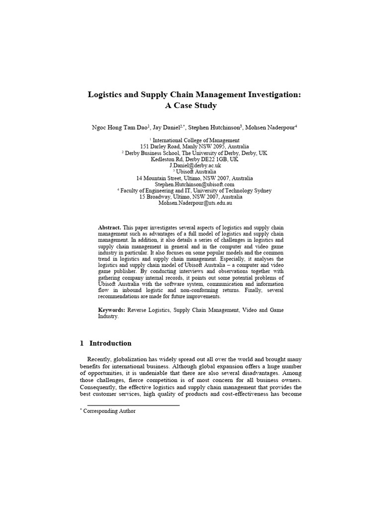Logistics and Supply Chain Management Investigation | PDF | Logistics | Supply Chain
