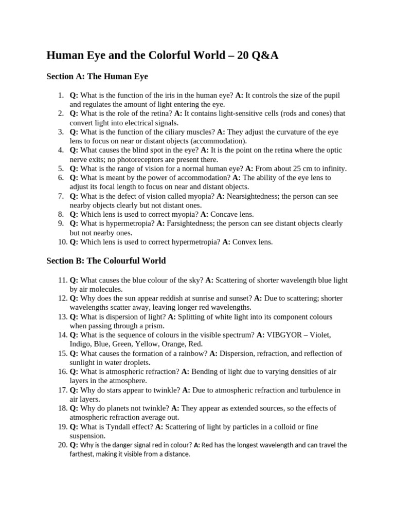 Class 10 Human Eye and Colourful World | PDF | Eye | Human Eye