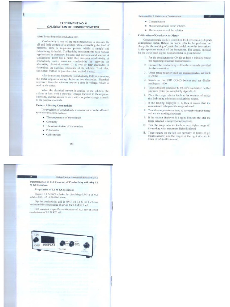 Calibration of Conductometer Expt 6 | PDF