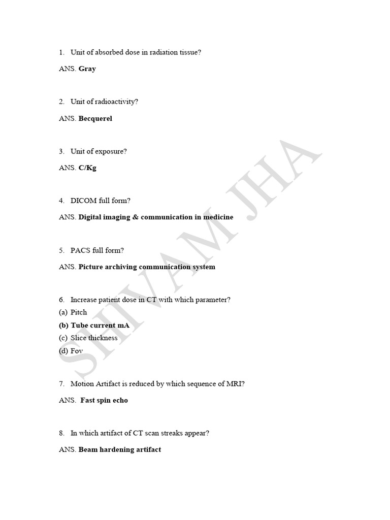 AIIMS CRE Radiology Question Paper | PDF | Radiography | Ct Scan