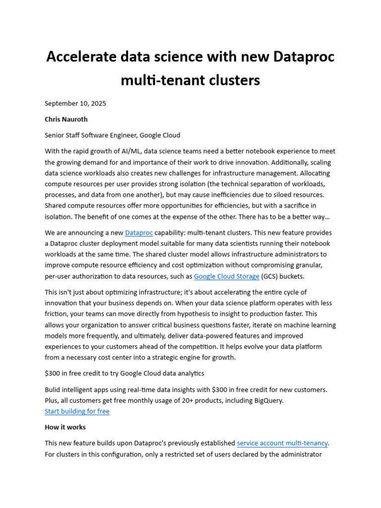 Dataproc Multi-Tenant Clusters Overview | PDF | Cloud Computing ...