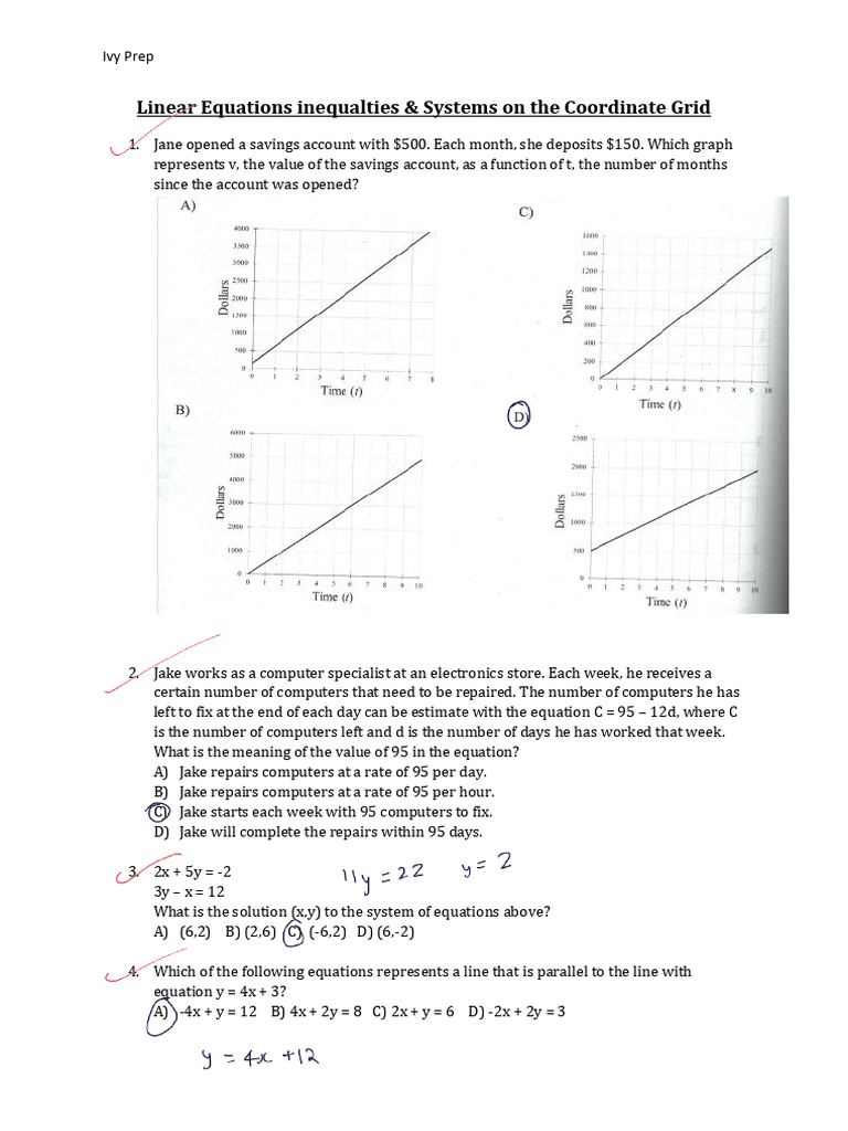 Linear Equations Inequalties and Systems On The Coordinate Grid | PDF ...
