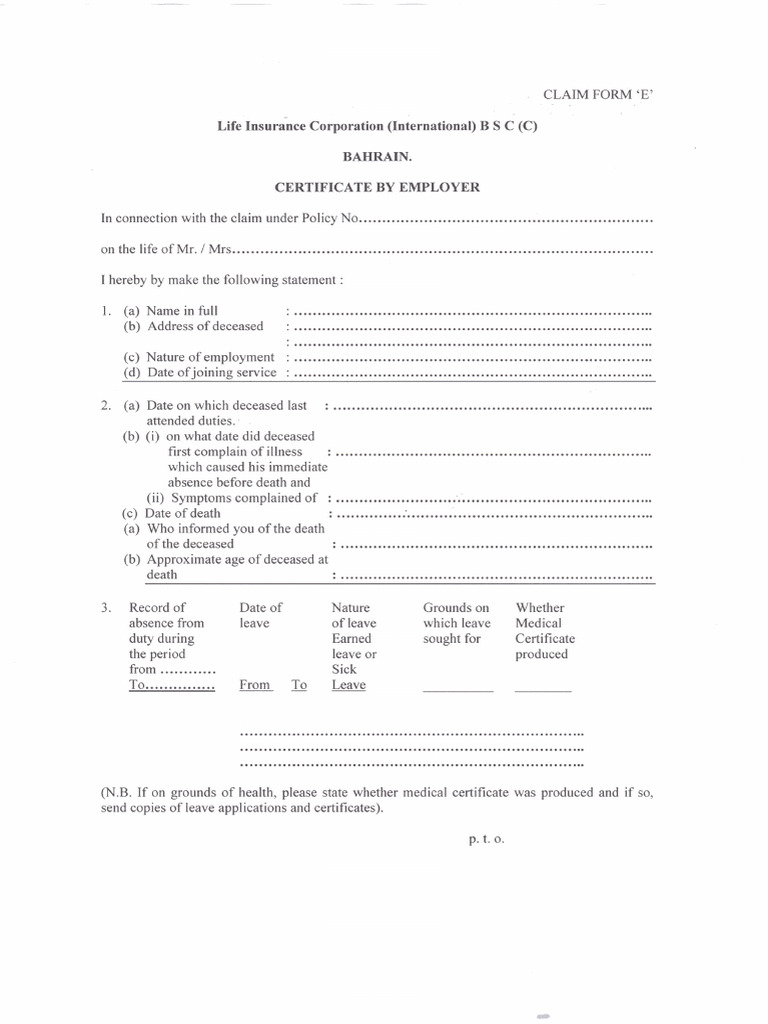Claim Form E | PDF