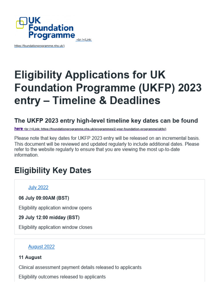 Eligibility Applications For UK Foundation Programme (UKFP) 2023 Entry ...