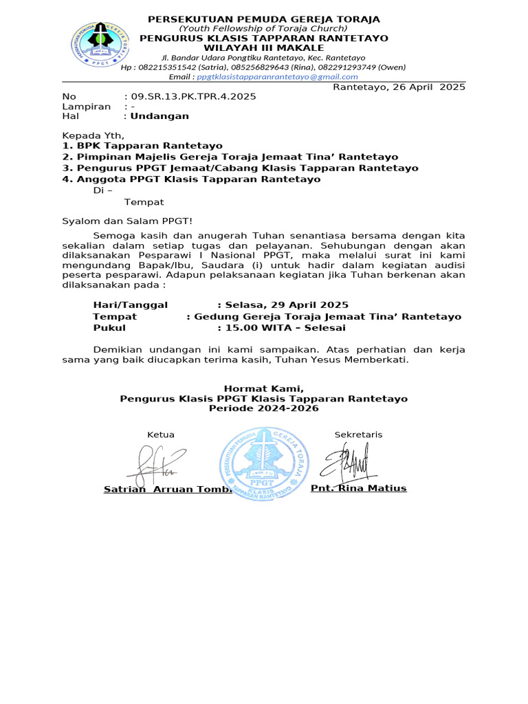 Undangan Audisi Pesparawi PPGT 2025 | PDF
